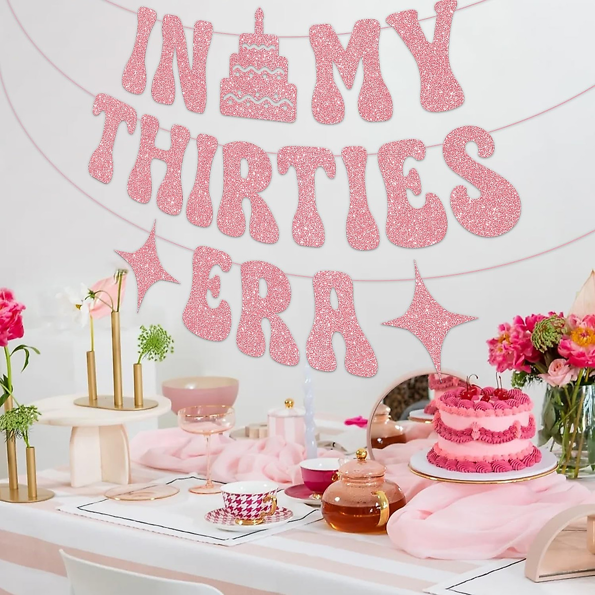 In My Thirties Era Glitter Banner for Her Him 30th Birthday Party Decorations, Pre-Strung Rose Gold Happy Birthday Banner, 30th Birthday Gifts for Women Eras Tour Party Decorations