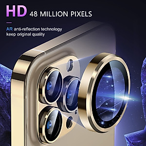 Uyiton for iPhone 14 Pro/iPhone 14 Pro Max Camera Lens Protector, [Drop Protection] 9H Tempered Glass Camera Cover screen Metal Ring Case Friendly Scratch Resistant Easy to Install Gold