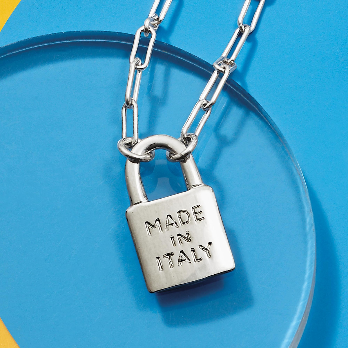 Ross-Simons Italian Sterling Silver "Made in Italy" Lock Paper Clip Link Necklace. 20 inches