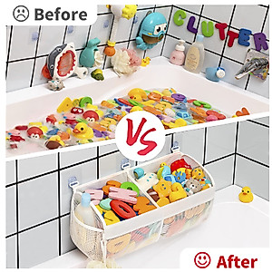 Austion Original Two Compartment Easy-access Mesh Bath Toy Organizer for Bath Tub with Large Openings Quick Drying Cute Toddler Bath Toy Storage Holder for Baby