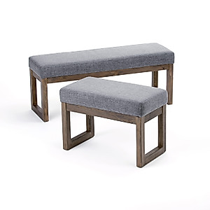 SIMPLIHOME Milltown 26 inch Wide Rectangle Ottoman Bench Grey Footstool, Linen Look Polyester Fabric for Living Room, Bedroom, Contemporary Modern