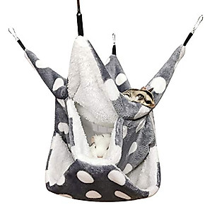 LEFTSTARER Rat Ferret Sugar Glider Cage Hammock Bedding Small Pet Cage Accessories Toy Triple-Layer Hammock Bedding for Hamster Guinea Pig Sugar Glider Rat Ferret Chinchilla Playing Sleeping(Grey)
