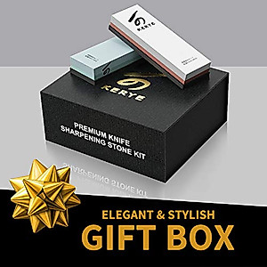 Knife Sharpening Stone Kit, KERYE Professional Japanese Whetstone Sharpener Stone Set, Premium 4 Side Grit 400/1000 3000/8000 Water Stone, Flattening Stone, Angle Guide, Leather Strop, Anti Cut Gloves