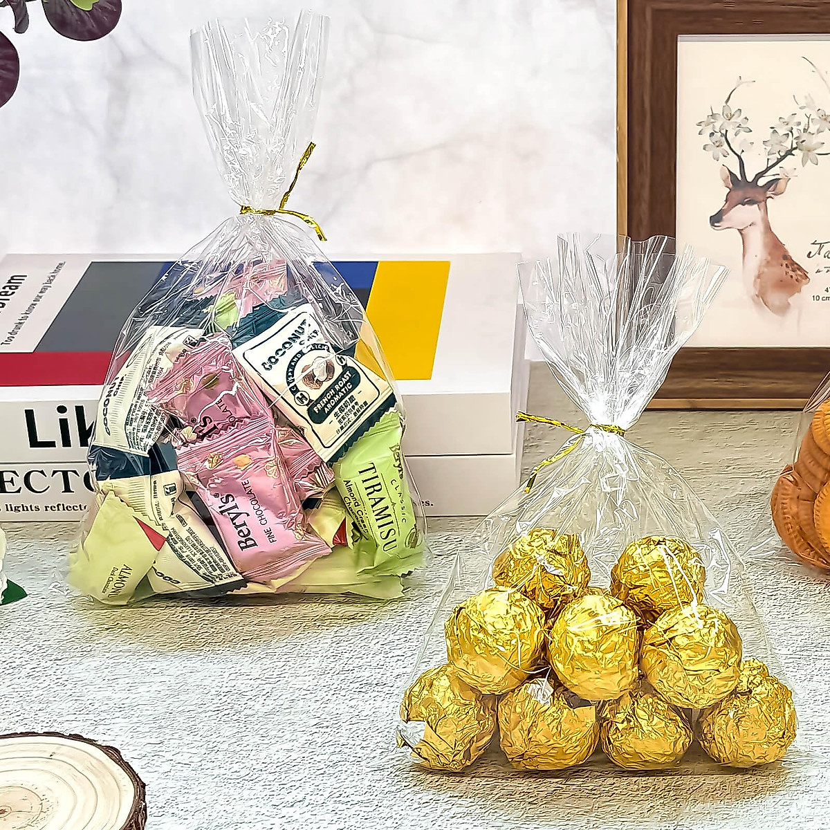 Cherodada 6"x 10", 200Pcs Cellophane Treat Bags with Twist Ties for Gift Wrapping, Wrapping Candies, Cookies, Chocolates, Popcorn