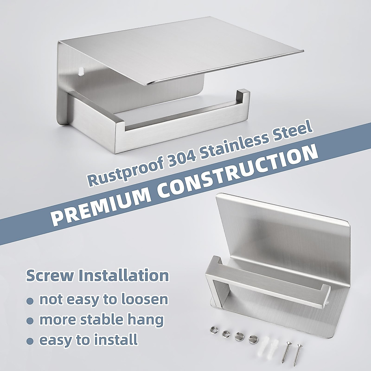 APLusee Toilet Paper Holder with Shelf Brushed Nickel, 304 Stainless Steel Tissue Holder, Wall Mounted