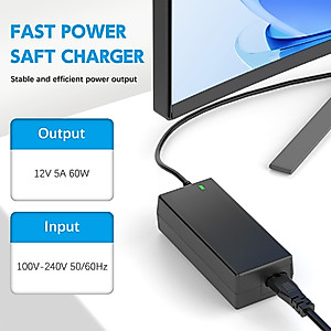12V Power Cord for AOC Monitor 16" 20" 22" 23" 24" 27"; E1659FWU, E2043FK, E2243FW, E2243FWK, E2343FK, LM520, LM720, LM729, LM800, LM914; HP 2011X 2211X 2311X Replacement Power Supply Cord