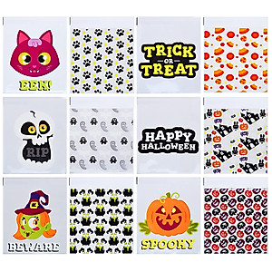 JOYIN 150 Pcs Halloween Cellophane Treat Bags, Halloween Clear Self Adhesive Cookie Bags Mini Candy Bags for Trick or Treat, Double Sided Halloween Bags for Kids Halloween Party Favor Supplies