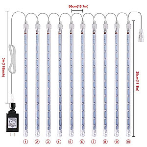 Blingstar Meteor Shower Lights 30CM 10 Tubes 240 LED Christmas Lights Plug in Snowfall LED Lights Outdoor Waterproof Falling Rain Lights for Tree Holiday Porch Yard Patio Roof Party Decoration, Red