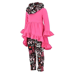 Unique Baby Girls Valentines Day Toddler Outfit Ruffle Top Legging Set (7 Years, Pink)