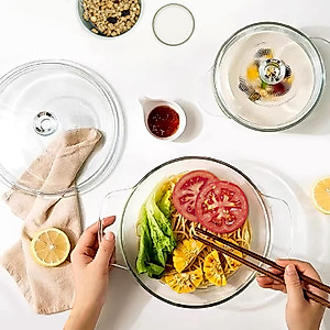 HUSANMP Clear Round Glass Casserole with Lid, Baking Dish with Glass Cover, Glass Casserole for Oven, Freezer and Dishwasher Safe (1-Quart Round)