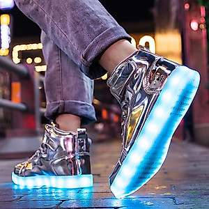 LED Light Up Shoes High-top Flashing Dancing Sports Shoes for Women Men Gift with USB Charging Glowing Luminous Fashion Sneakers Silver