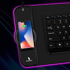 Gaming Mouse Pad,15W Qi Fast Chargering,Extened Large RGB Gaming Mouse Pad,for Large Keyboard and Mouse,Home&Office,10 Lighting Modes,Support Qi Fast Charging Support Mobile Phone Devices,31.5"X11.8"