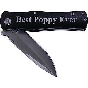 Best Poppy Ever Folding Pocket Knife - Great Gift for Father's Day, Birthday, or Christmas Gift for Dad, Grandpa, Grandfather, Papa (Black Handle)
