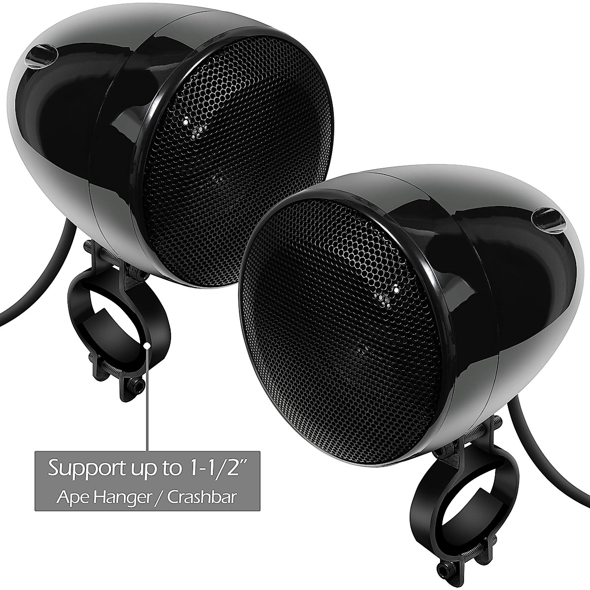 GoHawk TN4-R Amplifier 4" Full Range Waterproof Bluetooth Motorcycle Stereo Speakers 1 to 1.5 in. Handlebar Mount Audio Amp System Harley Touring Cruiser ATV UTV RZR, AUX, FM Radio