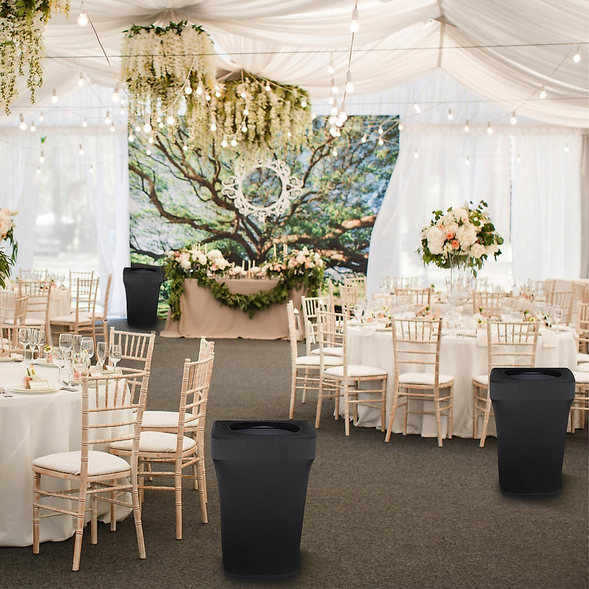 BSTKEY 23 Gallon Stretch Spandex Trash Can Cover, 8 Pack Outdoor Fitted Waste Container Cover Rectangular Garbage Can Covers for Wedding Party Commercial Fundraiser Decor, Without Trash Can (Black)