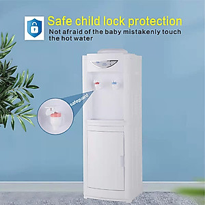 Water Cooler Dispenser 5 Gallon, Cold & Hot Water Cooler Dispenser Top-Loading Water Cooler 5 Gallon Children Safety Water Dispenser with Removable Drip Tray & Storage Cabinet for Home Office (White)