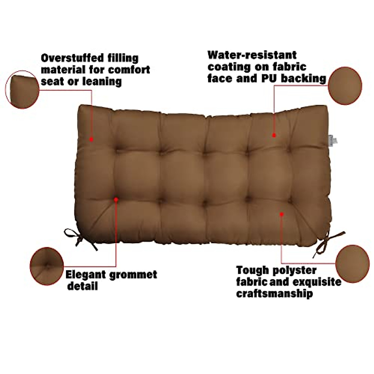 Kunste Patio Furniture Cushions Sets Tufted Wicker Settee Bench Cushions Indoor Outdoor 1 Loveseat 2 Seating Cushions Light Coffee