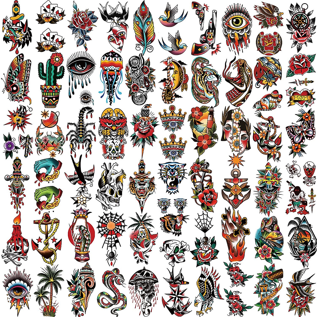 Yazhiji 77sheets Waterproof Temporary Tattoo for Men or Women 17sheets Larger Half Arm Wolf Peony Butterfly Snake Fake Tattoos for Boy or Girl And 60 sheets Tiny Flower Tattoo Sticker for Kids