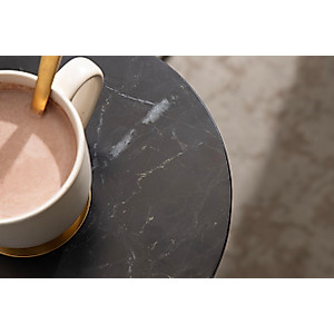 Kate and Laurel Engles Traditional Adjustable-Height Pedestal Drink Table, 10 x 10 x 30, Black Marble and Antique Brass, Vintage Round Indoor Metal Plant Stand with Authentic Marble Tabletop