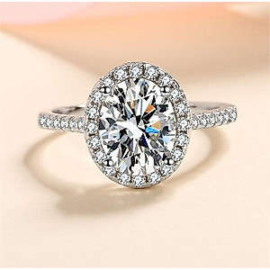 1Ct Moissanite Engagement Ring, Sterling Silver in 18K White Gold Plated D Color VVS Clarity Oval Crushed Ice Cut with Side Stones Engagement Rings for Women Wedding Party Promise Ring Ring Size 9