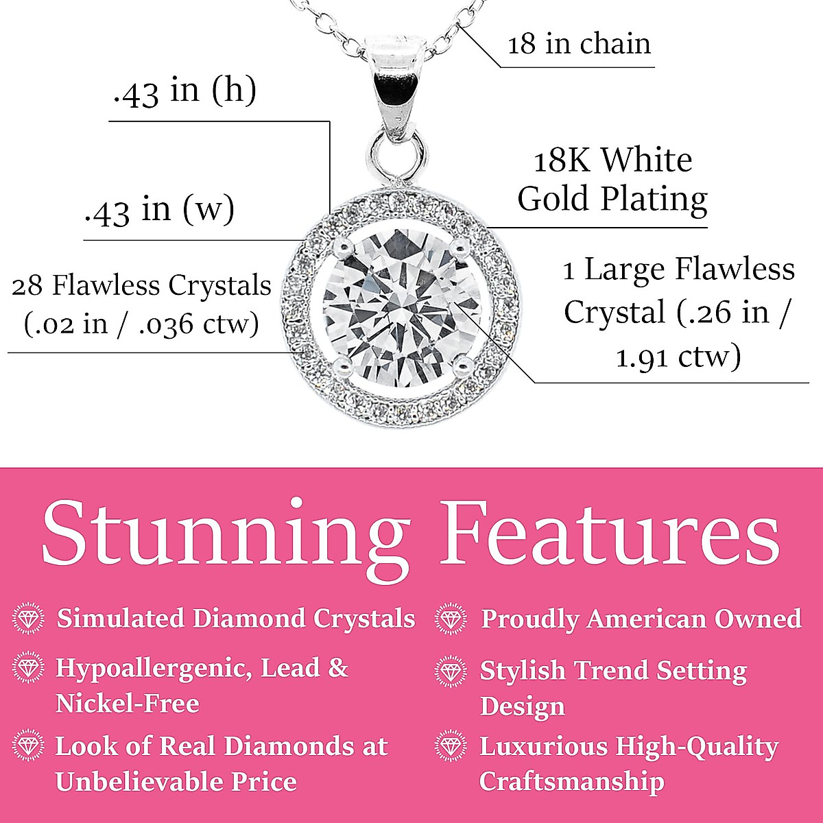 Cate & Chloe Blake 18k White Gold Plated Pendant Necklace | Halo Silver Necklaces with Round Cut Cubic Zirconia, Womens Silver Jewelry, Hypoallergenic, GIft for Her