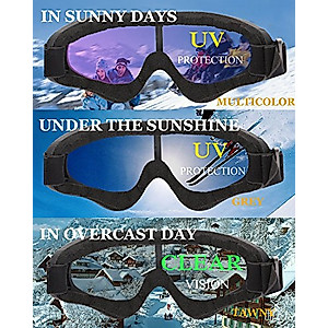 Yidomto Ski Goggles, Pack of 3 Snowboard Goggles for Kids,Boys,Girls,Youth, Mens,Womens,with UV Protection,Windproof,Anti Glare(Black-Pink-Blue)