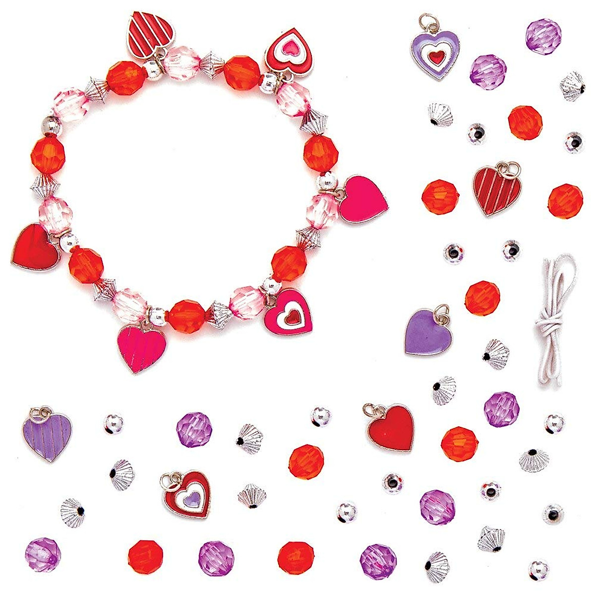 Baker Ross AT418 Heart Charm Bracelet Kits - Pack of 3, Creative Valentine's Day Art And Craft Supplies For Kids To Make And Decorate