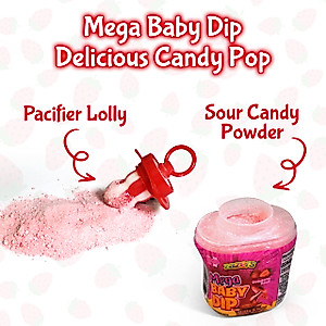 Zazers Mega Pacifier Lolly Baby Dip Candy Dippers - 12-Pack Strawberry Flavor Sour Powder Candy and Pacifier Novelty Candy Pop (Kosher, NET WT 16.8 OZ, 476g)