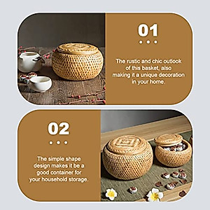 Hemoton Woven Tea Basket Food Serving Baskets with Lid Woven Wicker Basket Round Woven Wicker Basket Log Color