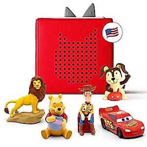 Toniebox Audio Player Starter Set with Woody, Lightning McQueen, Simba, Winnie-The-Pooh, and Playtime Puppy - Listen, Learn, and Play with One Huggable Little Box - Red