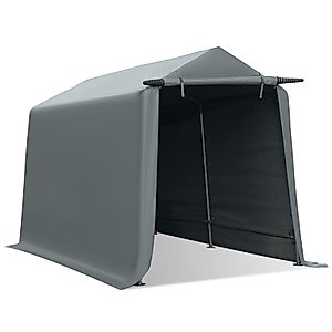 Gardesol Portable Storage Shelter, 7x12 ft Storage Shed Heavy Duty Outdoor Carport with Roll-up Zipper Door, Waterproof and UV Resistant Outdoor Garage for Motorcycle, ATV, Bike or Garden Tools, Gray
