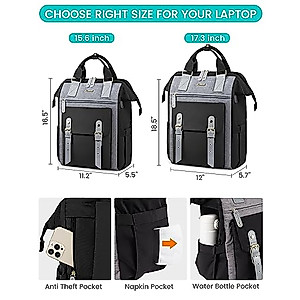 LOVEVOOK Laptop Backpack Women, Work Travel Laptop Backpack Purse for Women, Nurse Teacher Business Laptop Bag, Fashion College Backpack, Waterproof Wide Open Computer Back pack, 15.6 Inch, Black-Grey
