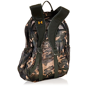 Under Armour Kids' Hustle Mesh Backpack, (310) Baroque Green / / Blaze Orange, One Size Fits Most