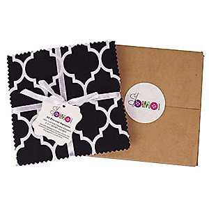 Soimoi Geometrical Stencils Print Precut 5-inch Cotton Fabric Quilting Squares Charm Pack DIY Patchwork Sewing Craft- White & Black