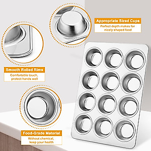 LIANYU Muffin Top Pan Set of 2, Nonstick 12 Cups Muffin Baking Pans Tins, Stainless Steel Cupcake Pan Tray for Baking Oven, Family Party Dishwasher Safe