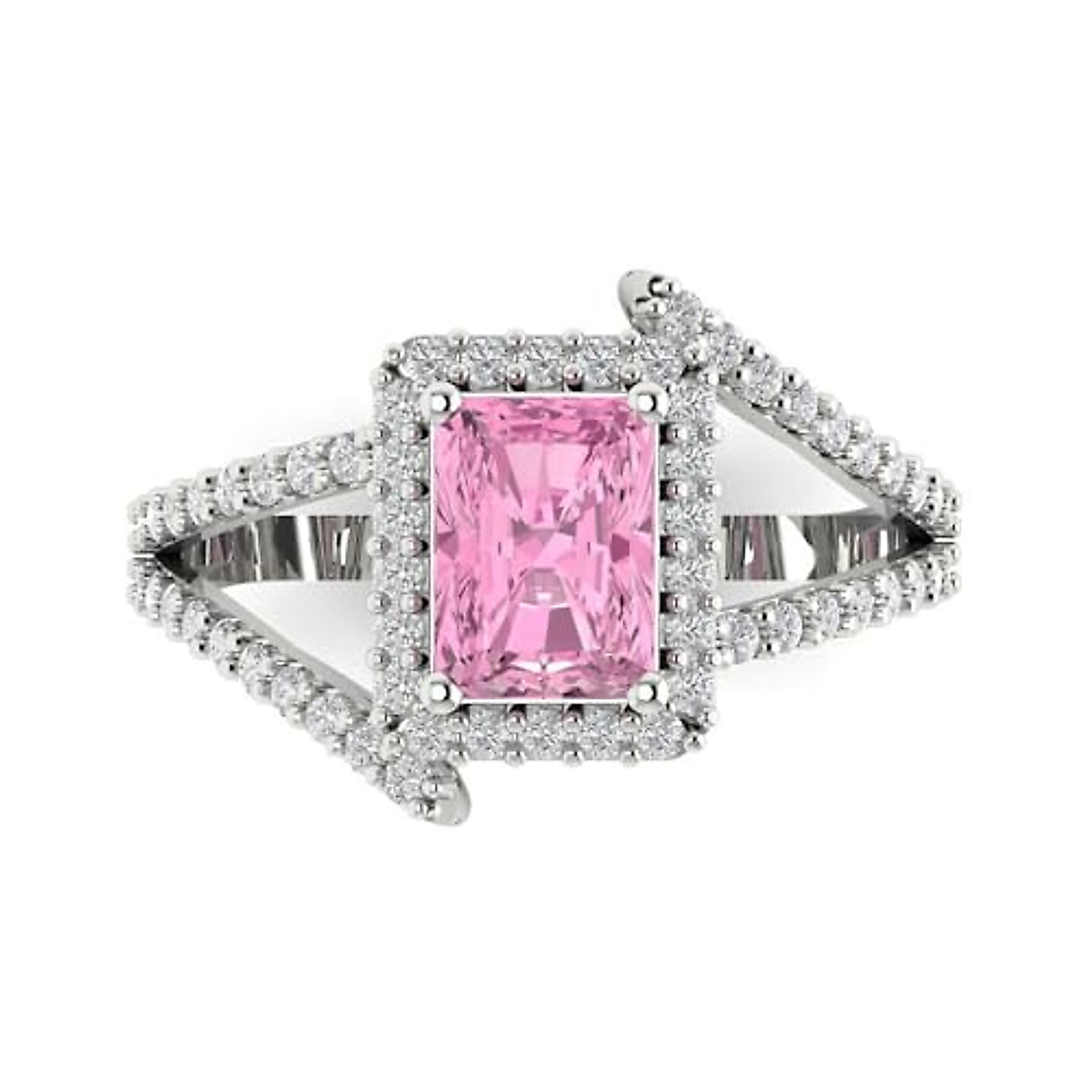 Clara Pucci 2.10 ct Emerald Cut Solitaire Halo Genuine Pink Simulated Diamond Engagement Promise Anniversary Bridal Ring 18K White Gold 5