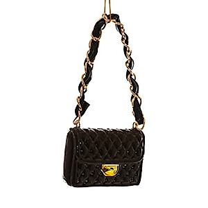 Designer Handbag Ornament Black Gold Chain Accent
