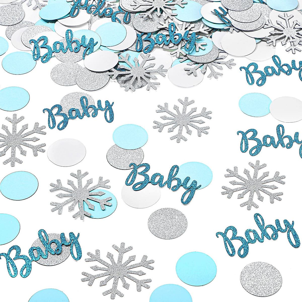 300 Pcs Winter Baby Shower Table Confetti Glitter Snowflake Confetti Silver White Table Decorations Paper Sprinkle Party Decorations for Baby Shower Gender Reveal Birthday Winter Party Decors (Blue)