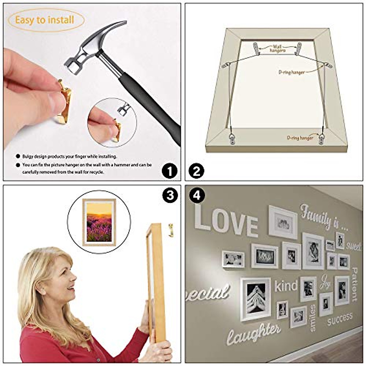 Picture Hanging Hooks, 50 Pcs Heavy Duty 10-50 lbs Picture Hangers Hardware kit with Nails for Picture Frame, Canvas, Mirror Hanging Decoration