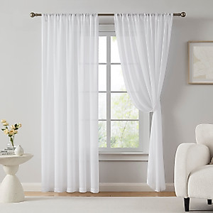 Warm Home Designs 7 Feet Long White Backdrop Curtains. Pair of 52 x 84 Chiffon Backdrop Curtains with 2 Tie-Backs. Perfect as Wedding Backdrop, White Backdrop, or as Chiffon Curtains. WW White 84"