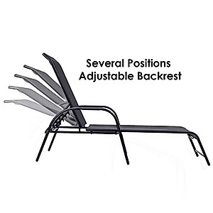 Giantex Outdoor Patio Chaise Lounge Chair, Adjustable Lounge Chairs Patio Seating Furniture, 5 Adjustable Positions, Backyard Lawn Sling Chaise for Beach Yard Pool (2)