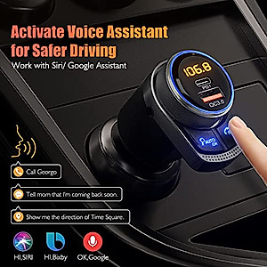 LENCENT FM Transmitter Bluetooth in-car, Auto-Tune Frequency Auto Search Bluetooth Radio Frequency Wireless Car Adapter, Type-C PD 20W & QC3.0 Quick Fast Charge, Support AUX and Hands-Free Calling