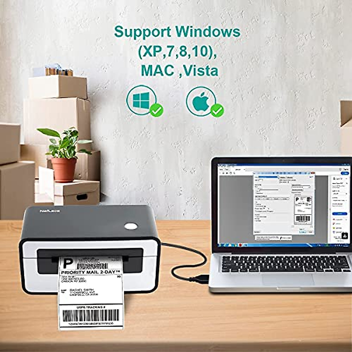 Shipping Label Printer - 4x6 Thermal Label Printer with Lables 100 Pcs, Commercial Direct Thermal Label Maker, Compatible with Shopify, Ebay, Amazon &Etsy, Support Multiple Systems(Black)