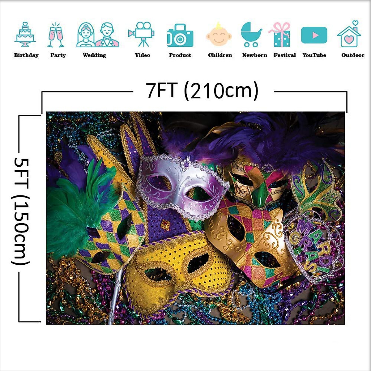 CYLYH 7X5ft Venetian Mardi Gras Backdrop Masquerade Themed Party Photography Background Masquerade Birthday Decoration Venice Carnival Banner Backdrop D513