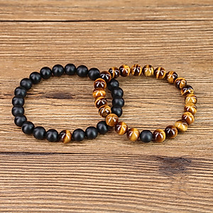 COAI Long Distance Matte Onyx Tiger Eye Couples Stone Bracelets