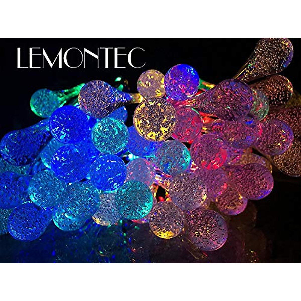 Lemontec 2-Pack Solar String Lights 20 Feet 30 LED Water Drop Solar Fairy Waterproof Lights for Garden, Patio, Yard, Home, Parties, Multi Color