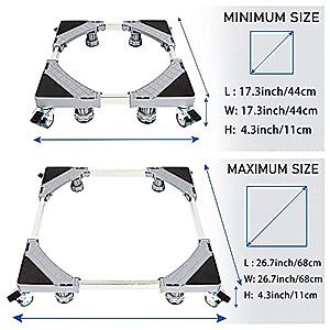 Mini Fridge Stand Washing Machine Base Adjustable Mobile Base with 4x2 Locking Rubber Rotating Wheels and 4 Sturdy Washing Machine Feet Suitable for Dryer, Washing Machine and Mini Refrigerator