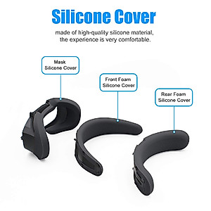 AMVR VR Mask Silicone Protective Cover & Front Foam and Rear Foam Silicone Cover Suit Set Compatible with Oculus Rift S Headset Sweatproof Waterproof Anti-Dirty Replacement Face Pads Accessories