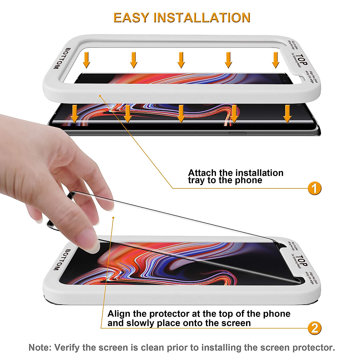Supershieldz (2 Pack) Designed for Samsung Galaxy Note 9 Tempered Glass Screen Protector with (Easy Installation Tray) Anti Scratch, Bubble Free (Black)