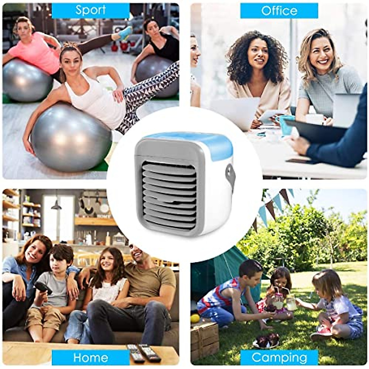 Portable Air Conditioner Fan, Evaporative Personal Air Cooler Humidifier, 3 Speeds, 7 Colors LED Light, Freon Free Ice Cooler Fan with Handle, Misting Fast Cooling Desktop Fan for Room, Office, Study
